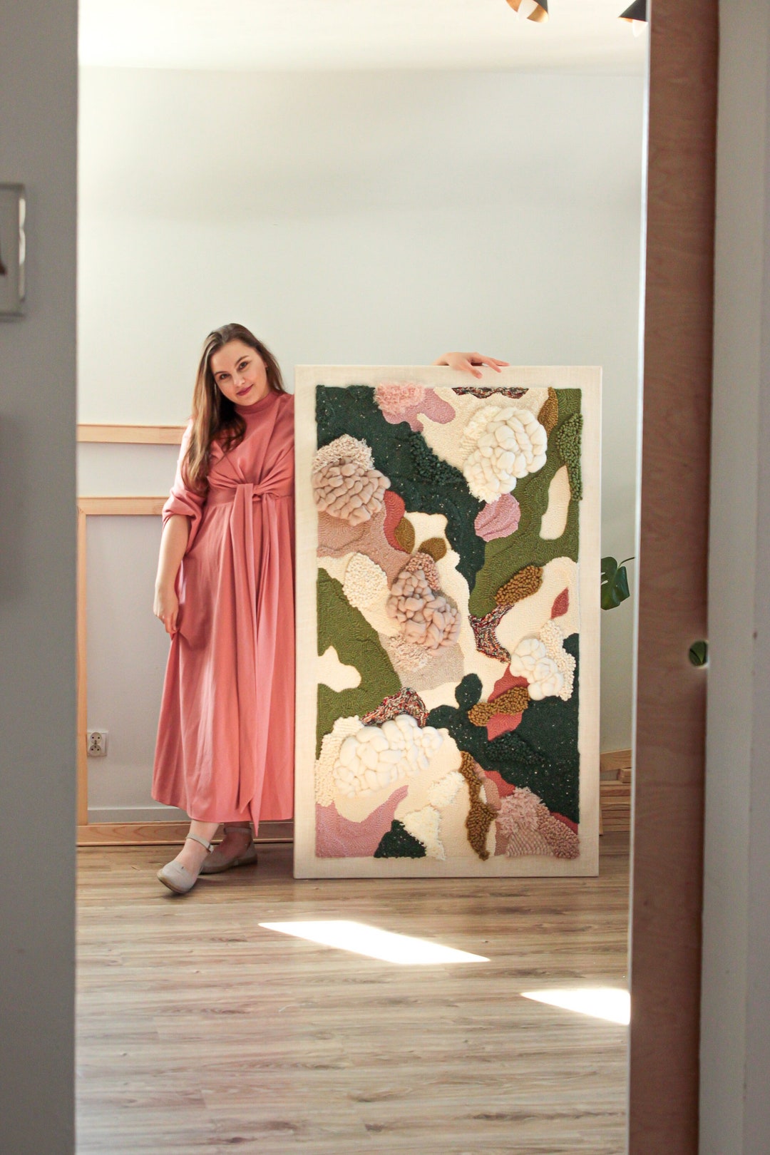 CHERRY BLOSSOM - Large Modern Textile Wall Art, Japandi Oversized Fiber ...