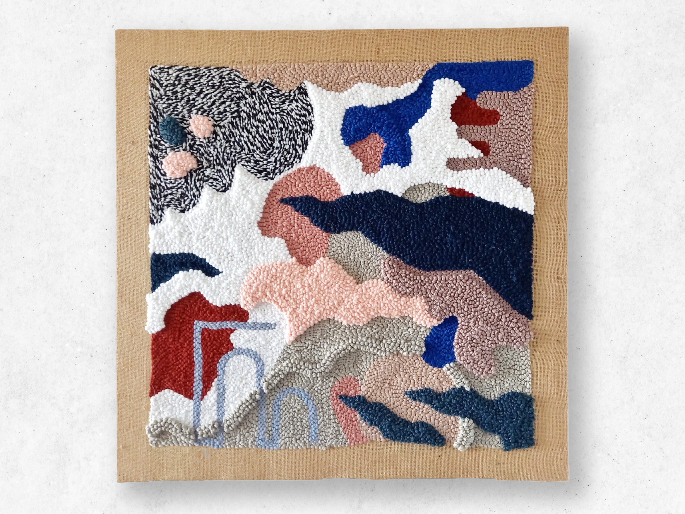 Ocean and Waves Textile Wall Art, Yarn Wall Hanging in White, Gray ...