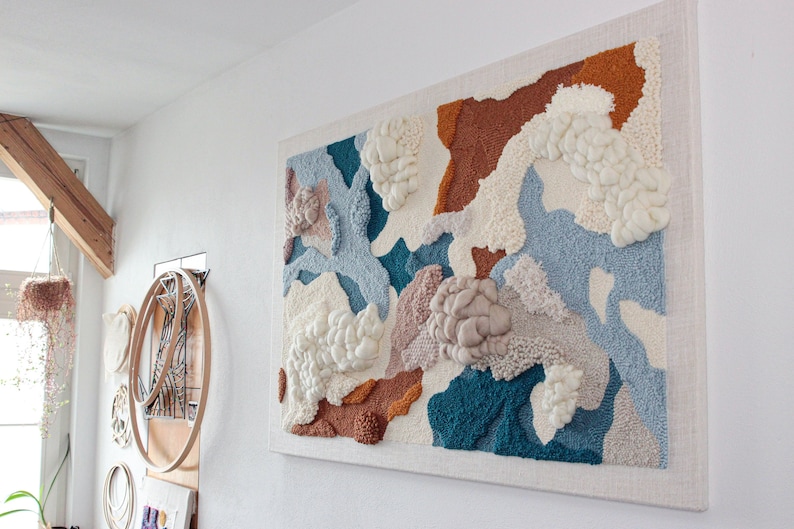 Textile Wall Art BLUE LAGOON Large Abstract 3D Wall Decor in - Etsy