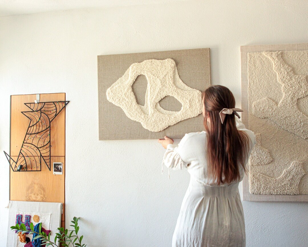 Minimalistic Neutral Textile Wall Art on Linen Canvas, Contemporary ...