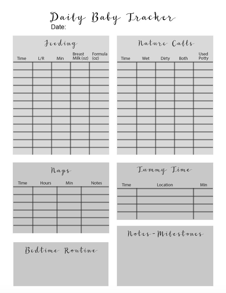 Baby Tracker Printable, Daily Baby Tracker, Feeding Tracker ...