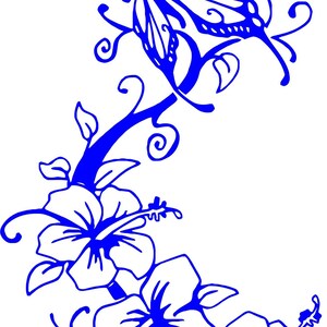 Butterfly Hibiscus Flower Vine Decal Sticker for Use on Laptop, Helmet ...