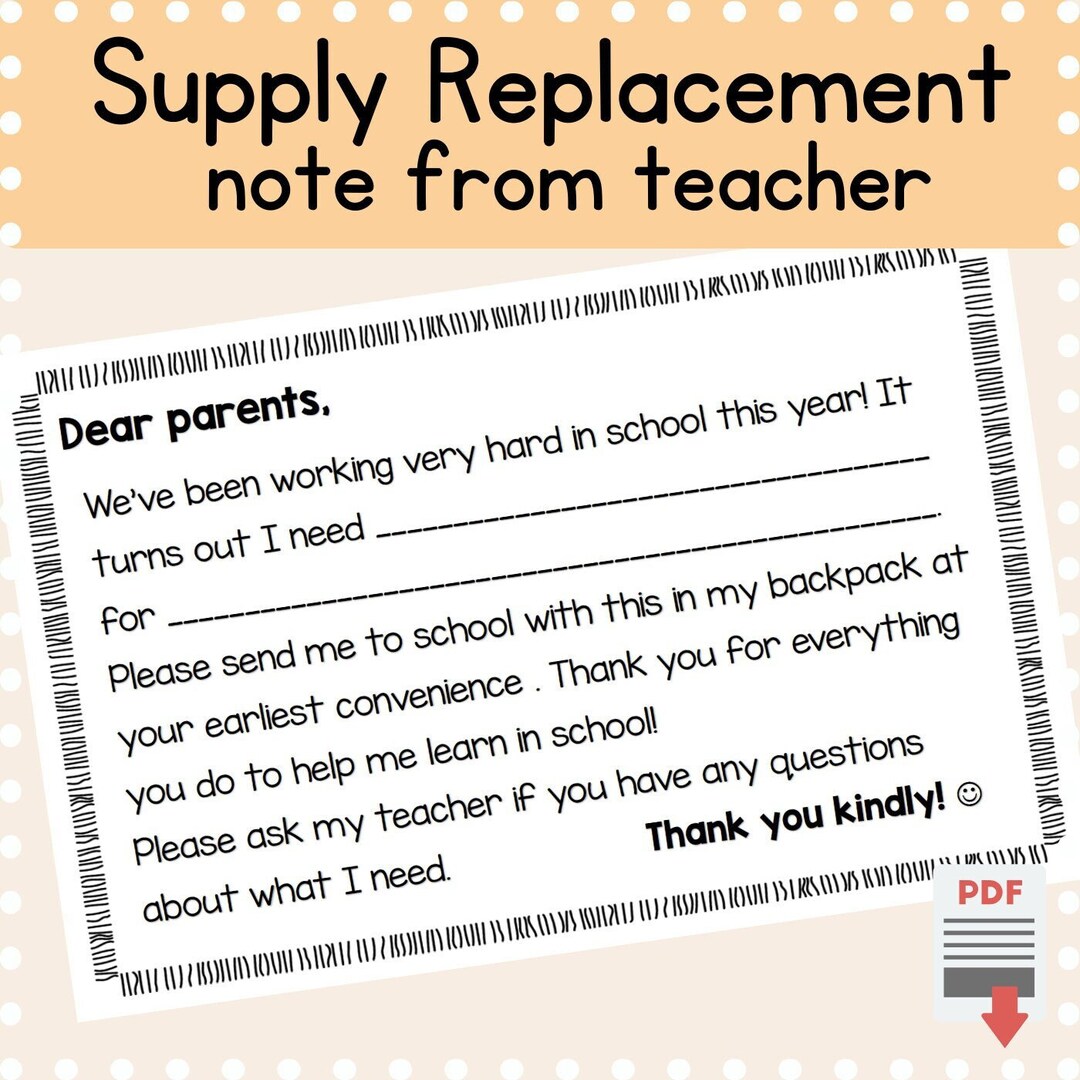 Note Home to Replace or Replenish School Supplies - Etsy