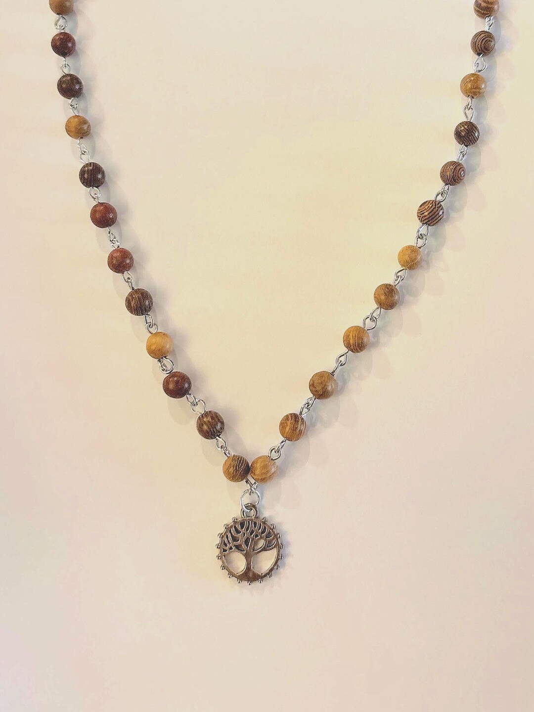 Boho Hippie Granola Tree of Life Wooden Silver Beaded Necklace - Etsy