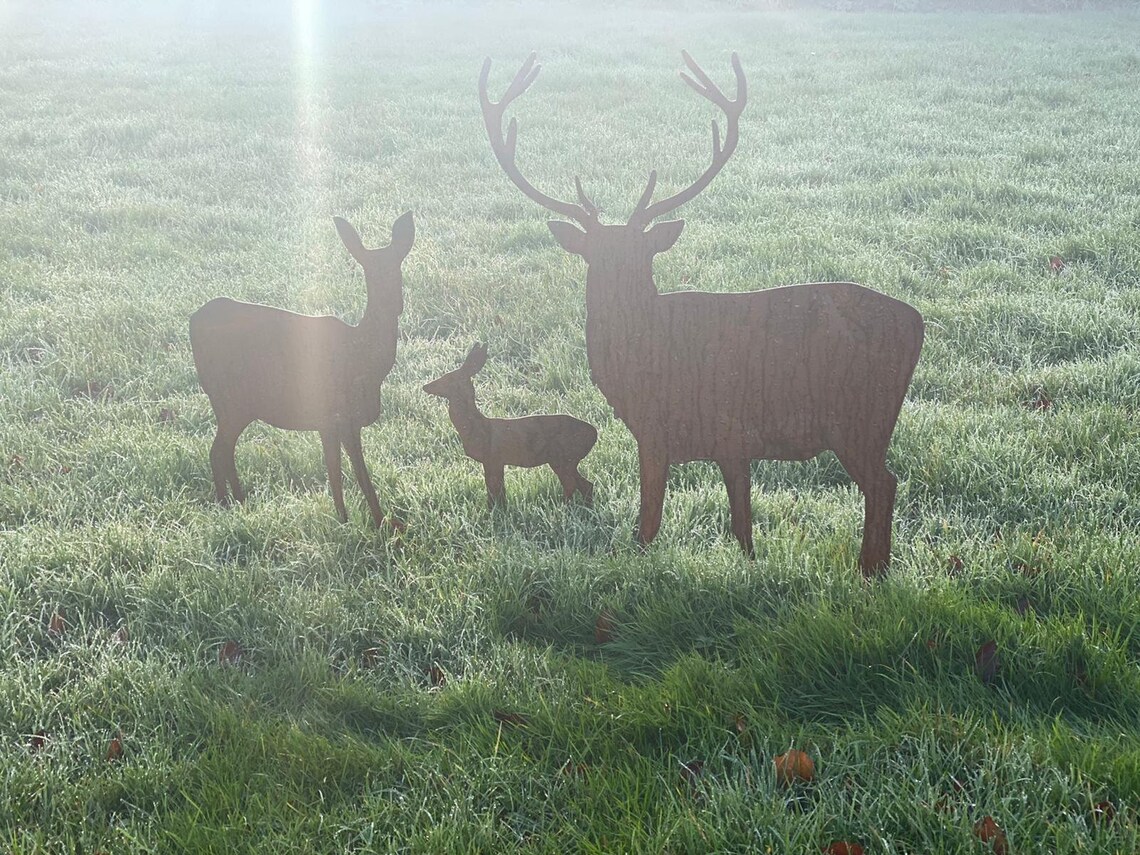 Rusty Metal Family Deer / Red Deer / Deer Garden Decor / Metal Stag ...