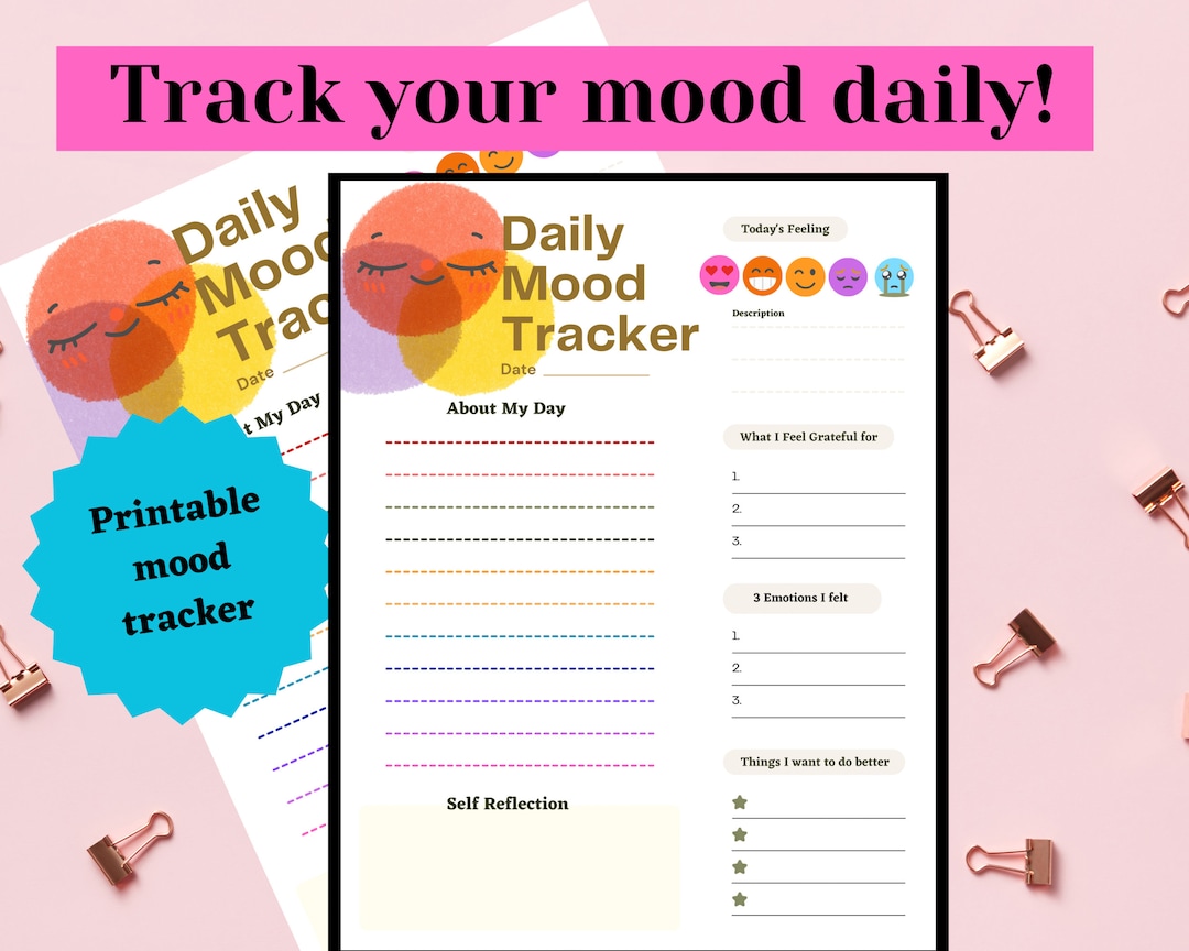 Mood Tracker Printable, Mental Health Journal, Daily Check-in for ...