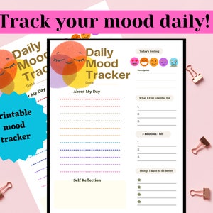 Mood Tracker Printable, Mental Health Journal, Daily Check-in for ...