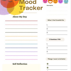 Mood Tracker Printable, Mental Health Journal, Daily Check-in for ...