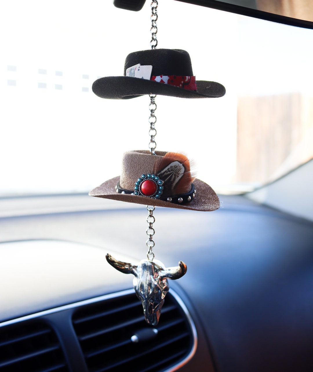 Cowboy Hat Car Charm, Rear View Mirror Accessory, Western Accessories ...