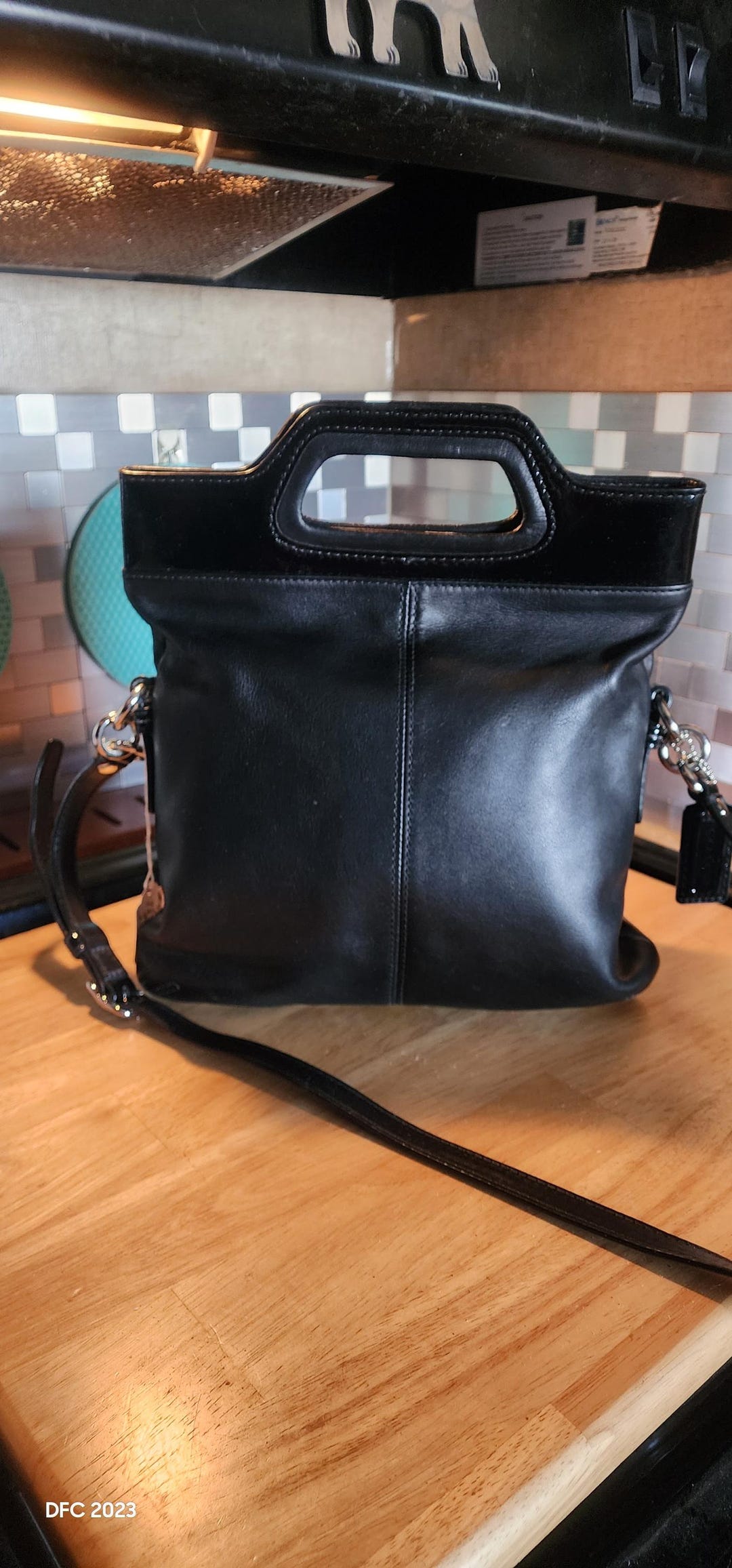 Coach Fold Over Crossbody Black Leather With Black Patent Leather Trim ...
