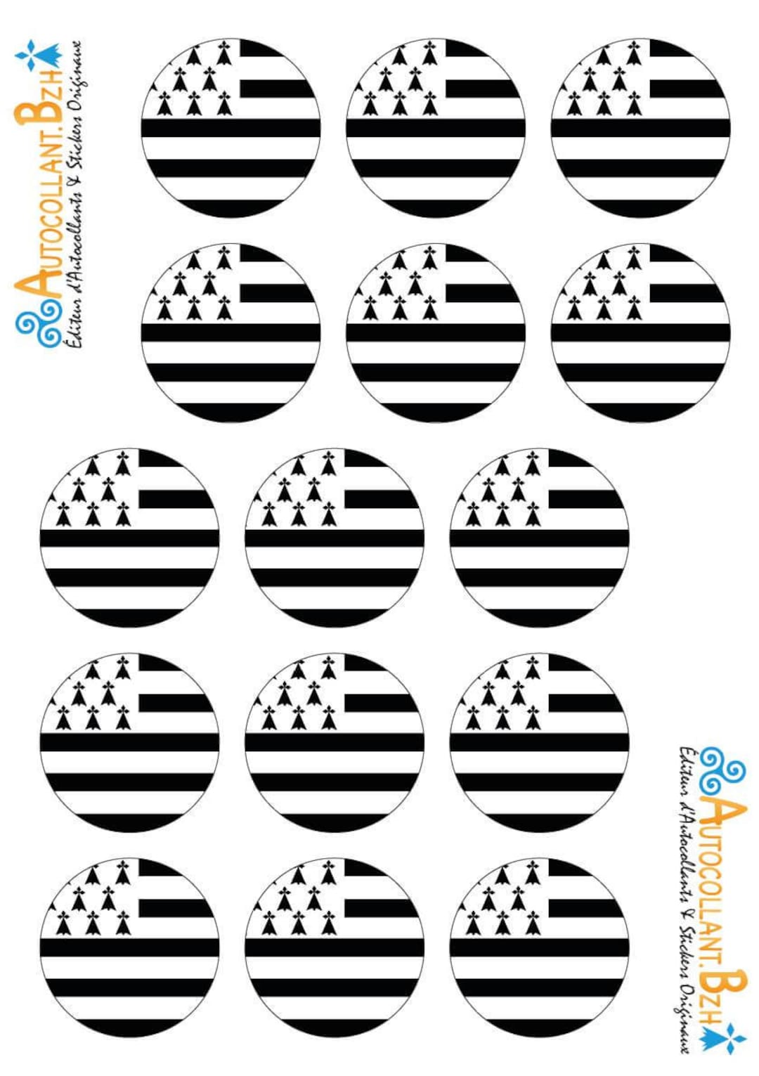 Sheet 15 Round Breton Flags Self-adhesive Paper - Etsy