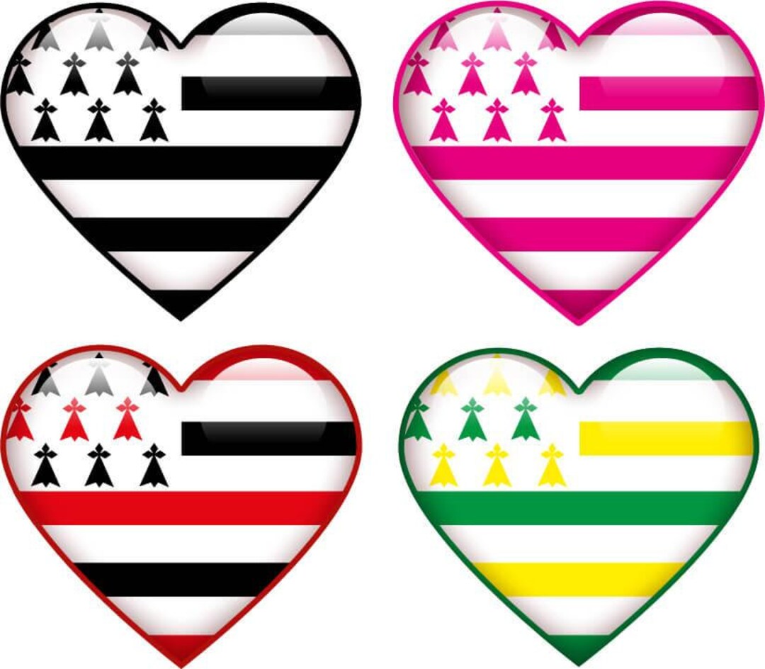 Sticker 4 Hearts Breton Flag Black and White and Colors - Etsy