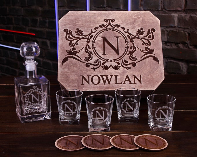 Whiskey Serving Set, Personalized Monogrammed Decanter Set, Whiskey ...