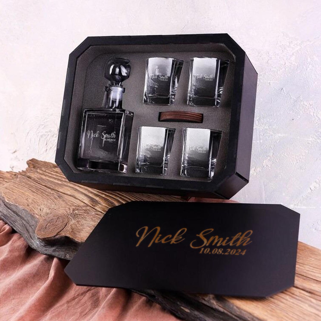Personalised Decanter Set, Engraved Handmade Whiskey Set, Groomsmen ...