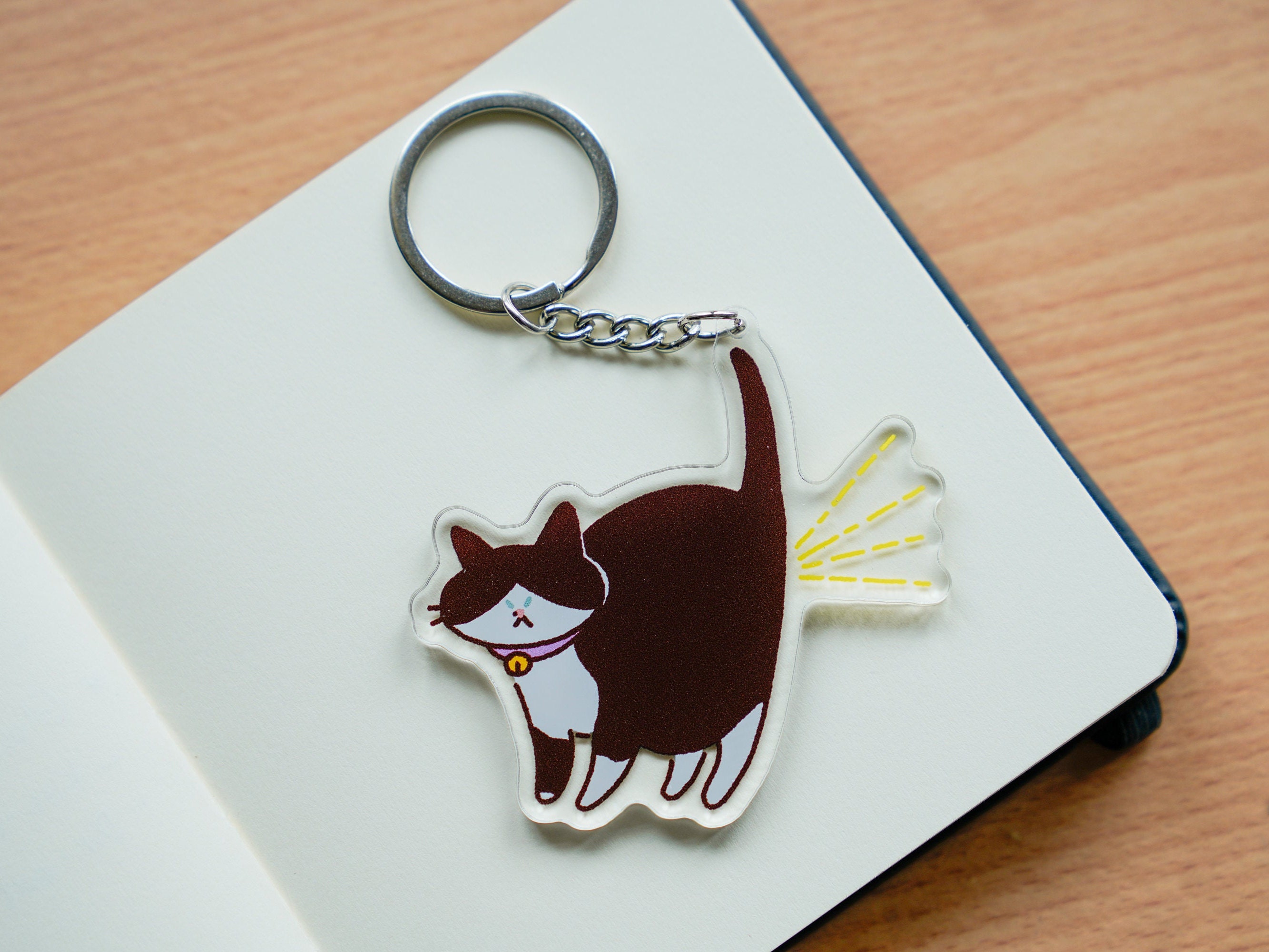 Angry Black and White Tabby Cat Acrylic Keychain, Keychain Charm, Cute ...