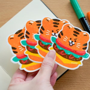 Chubby Lucky Burger Tiger Sticker, Animal Stickers, Journal Stickers ...