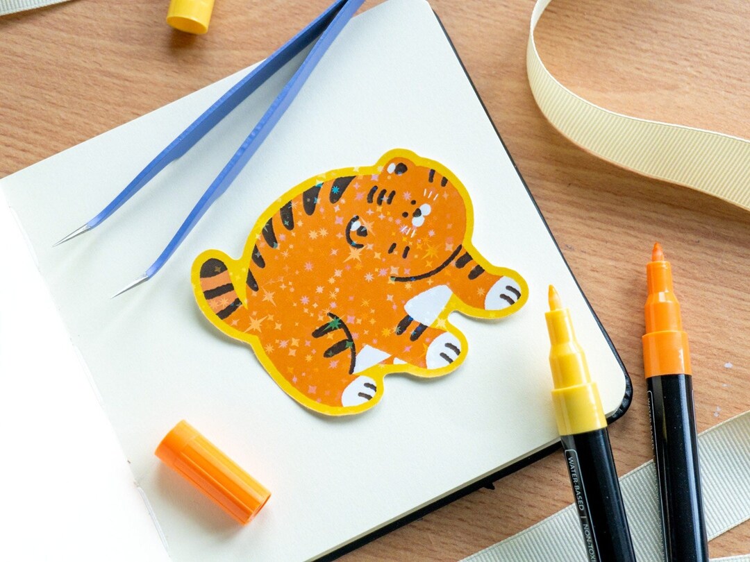 Chubby Sparkle Glitter Tiger Sticker, Animal Stickers, Journal Stickers ...