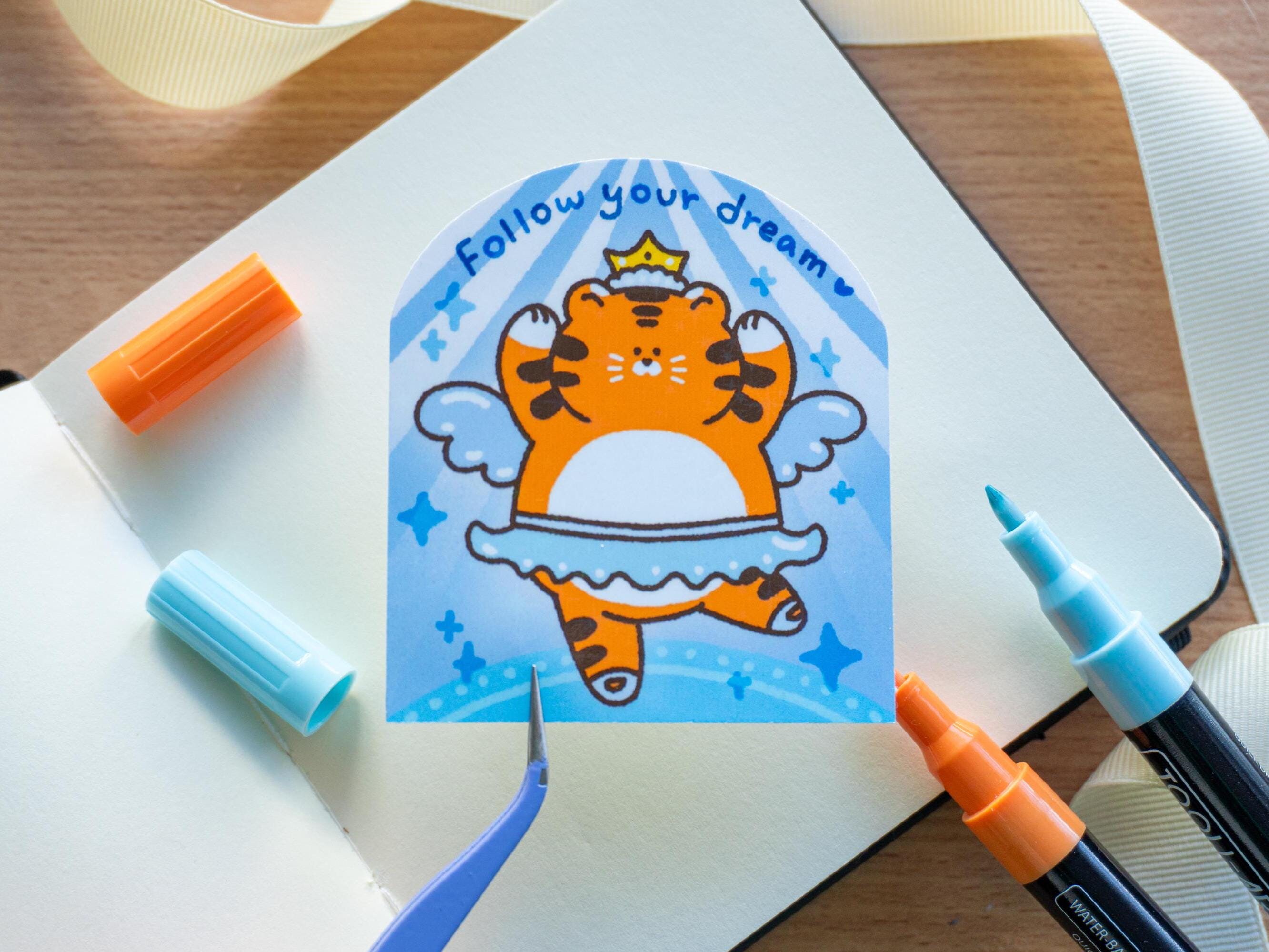 Lucky Tiger Ballet Dancer Sticker, Animal Stickers, Journal Stickers ...