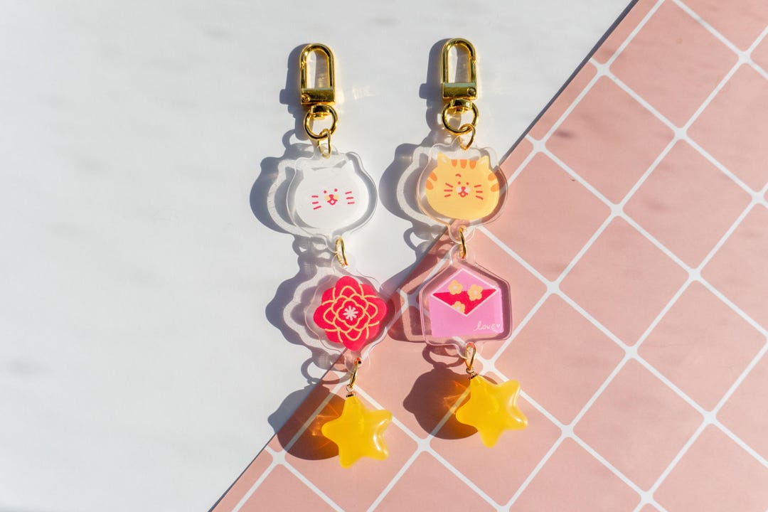 Cute Cat Acrylic Keychain, Keychain Charm, Cute Keychain, Animal ...