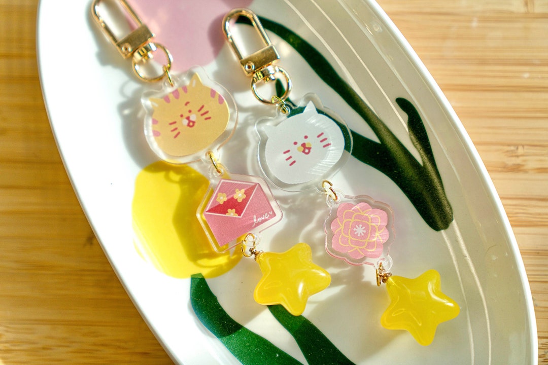Cute Cat Acrylic Keychain, Keychain Charm, Cute Keychain, Animal ...