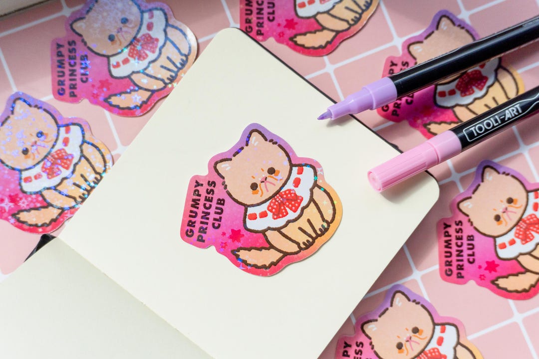 Persian Cat, Grumpy Princess Club Sticker, Kitty Kawaii Animal Sticker ...