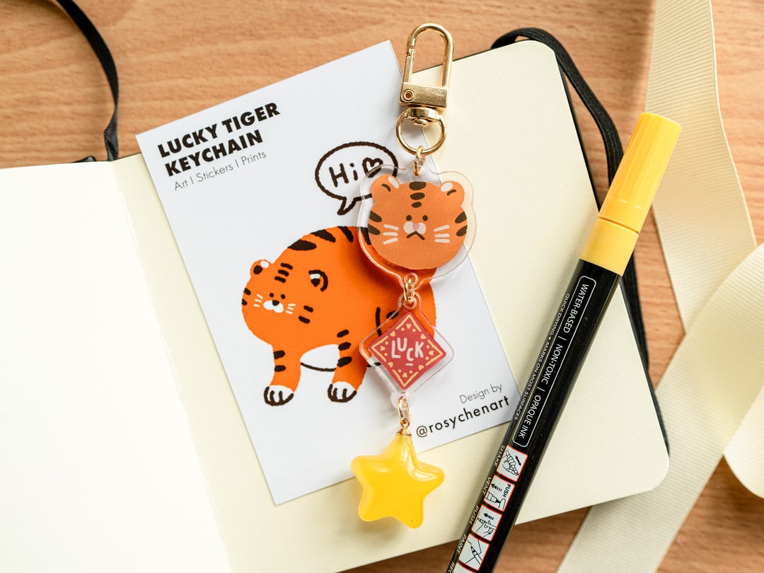 Lucky Tiger Acrylic Keychain, Keychain Charm, Cute Keychain, Animal ...