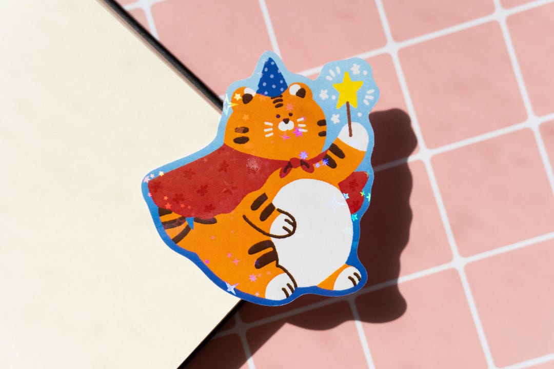 Chubby Sparkle Glitter Magician Tiger sticker, cute animal stickers ...