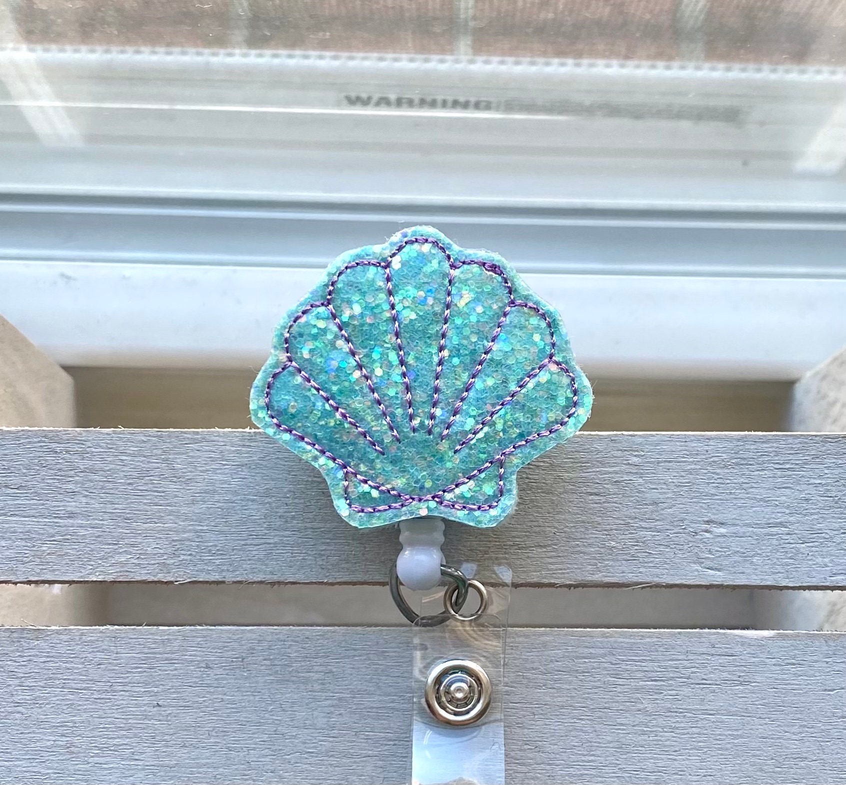 Blue sequin seashell ocean sea Badge Reel Nurse Badge Reel | Etsy