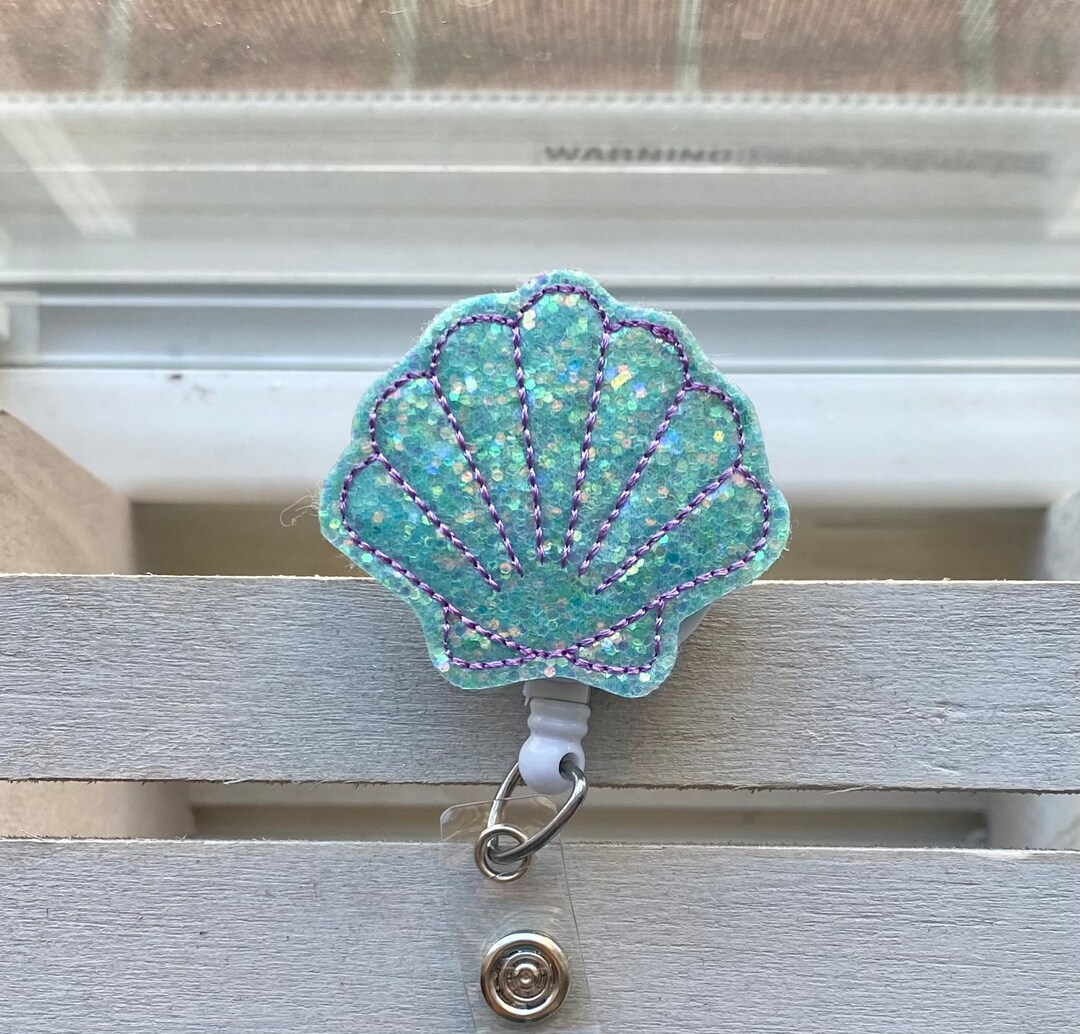 Blue Sequin Seashell Ocean Sea Badge Reel, Nurse Badge Reel, ID Badge ...