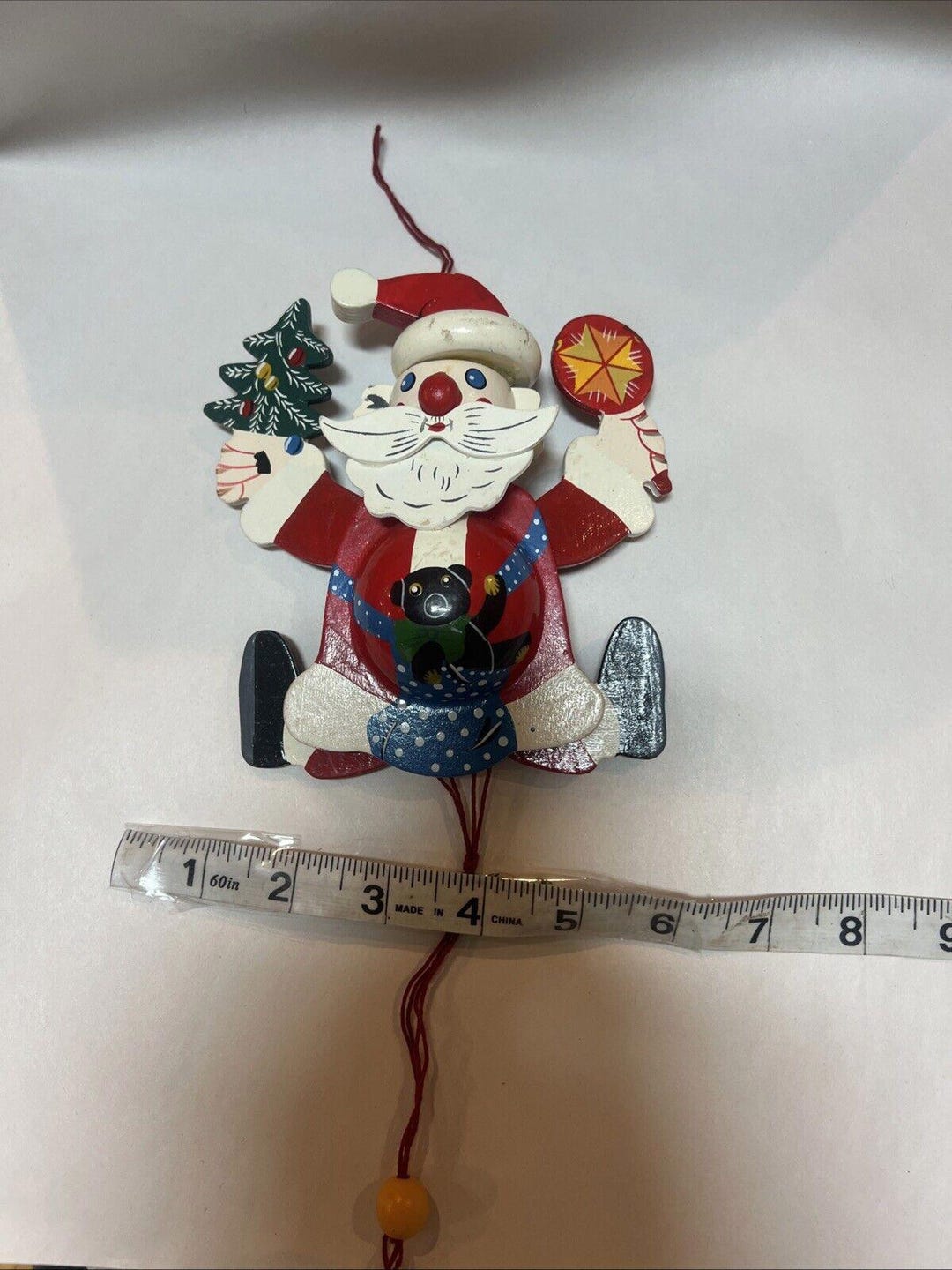 Vintage Wooden Pull String Handmade and Painted Santa Ornament or ...