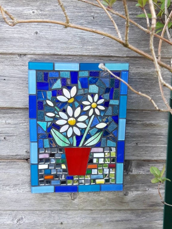 Pretty Mosaic Daisy. Handmade Using Tiles Mirror and Stained - Etsy UK