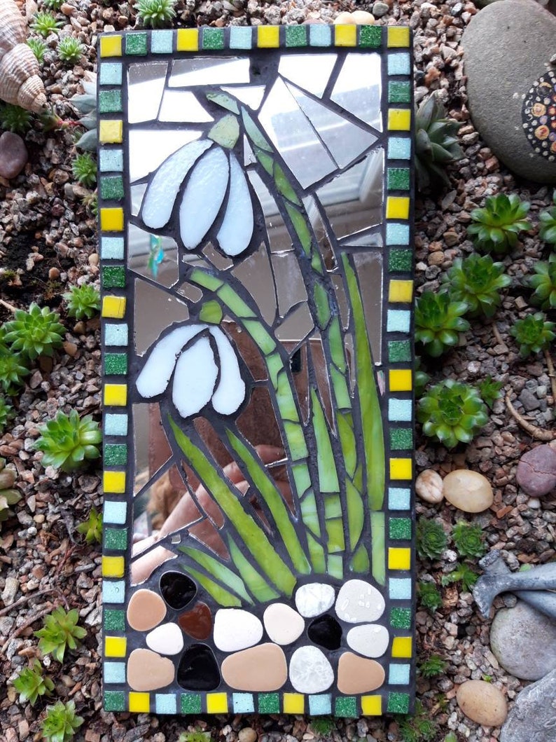 Snowdrop Stained Glass and Mirror Mosaic. Made With Materials - Etsy UK