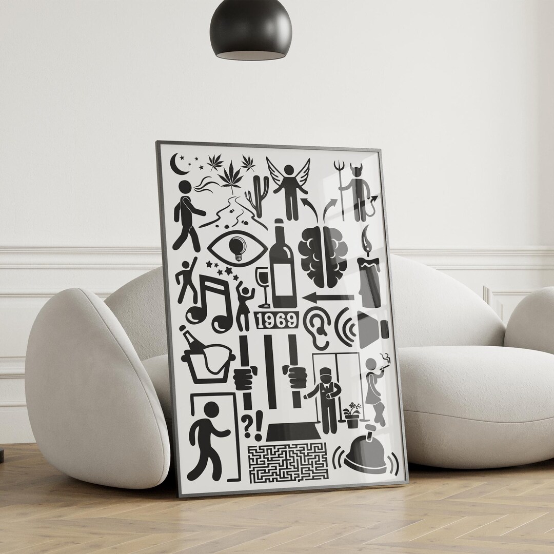 Hotel California Pictogram Art Print, Vintage Song Art, Retro Music Art ...