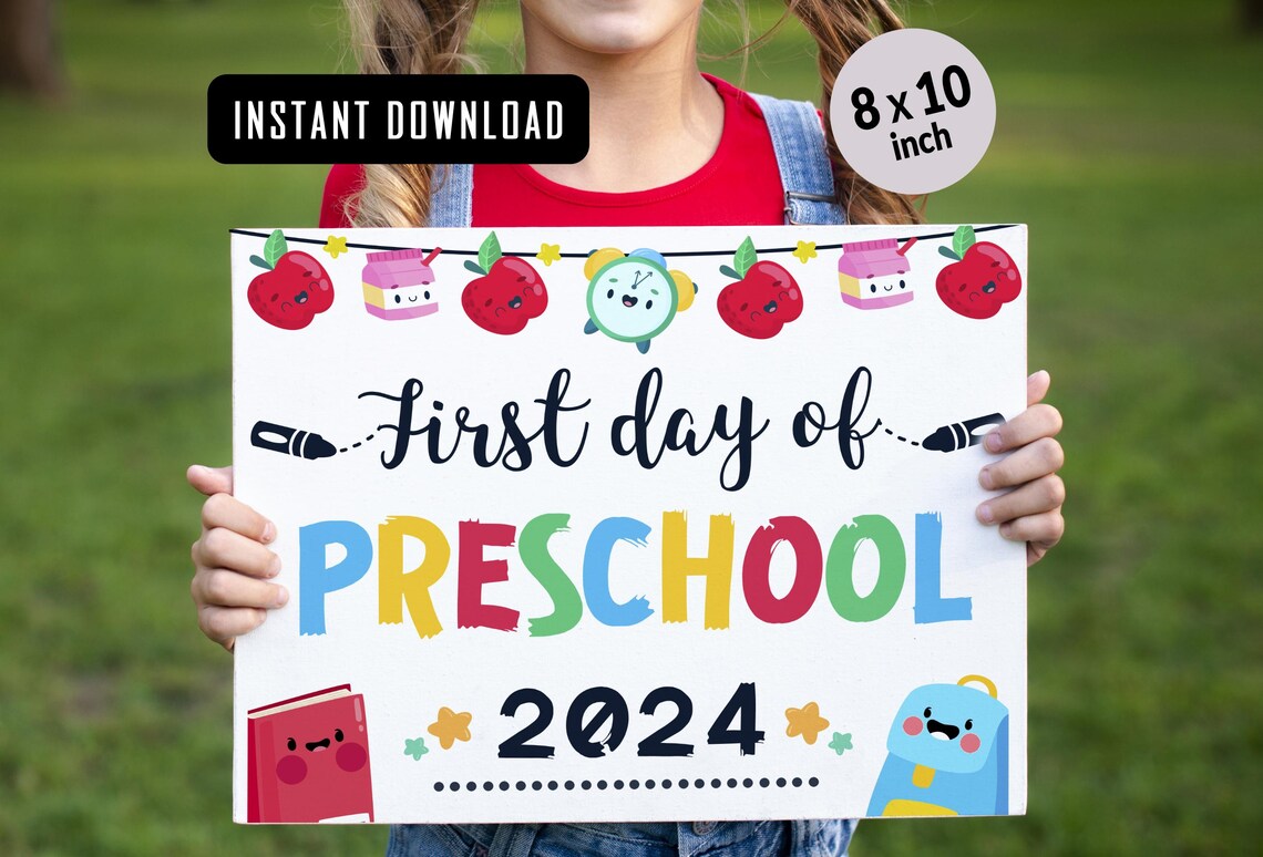 First Day of Preschool Sign, Printable First Day of Preschool Poster ...