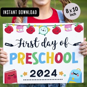First Day of Preschool Sign, Printable First Day of Preschool Poster ...