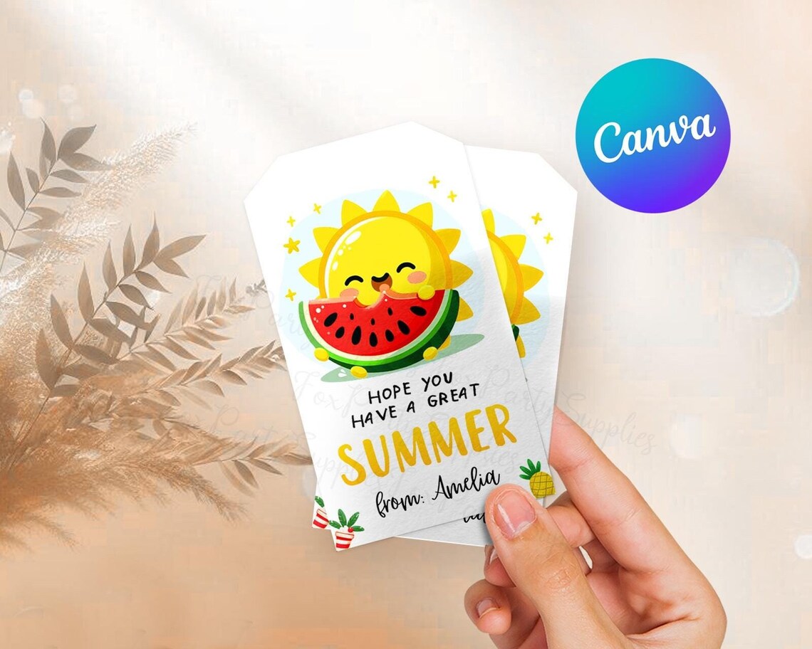 Summer Sun Gift Tag, Have a Great Summer Gift Tag, Sunshine Thank You ...