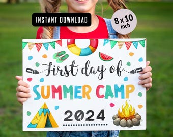 Last Day of Summer Camp Sign, Last Day of Kids Camp Sign, Watercolor ...