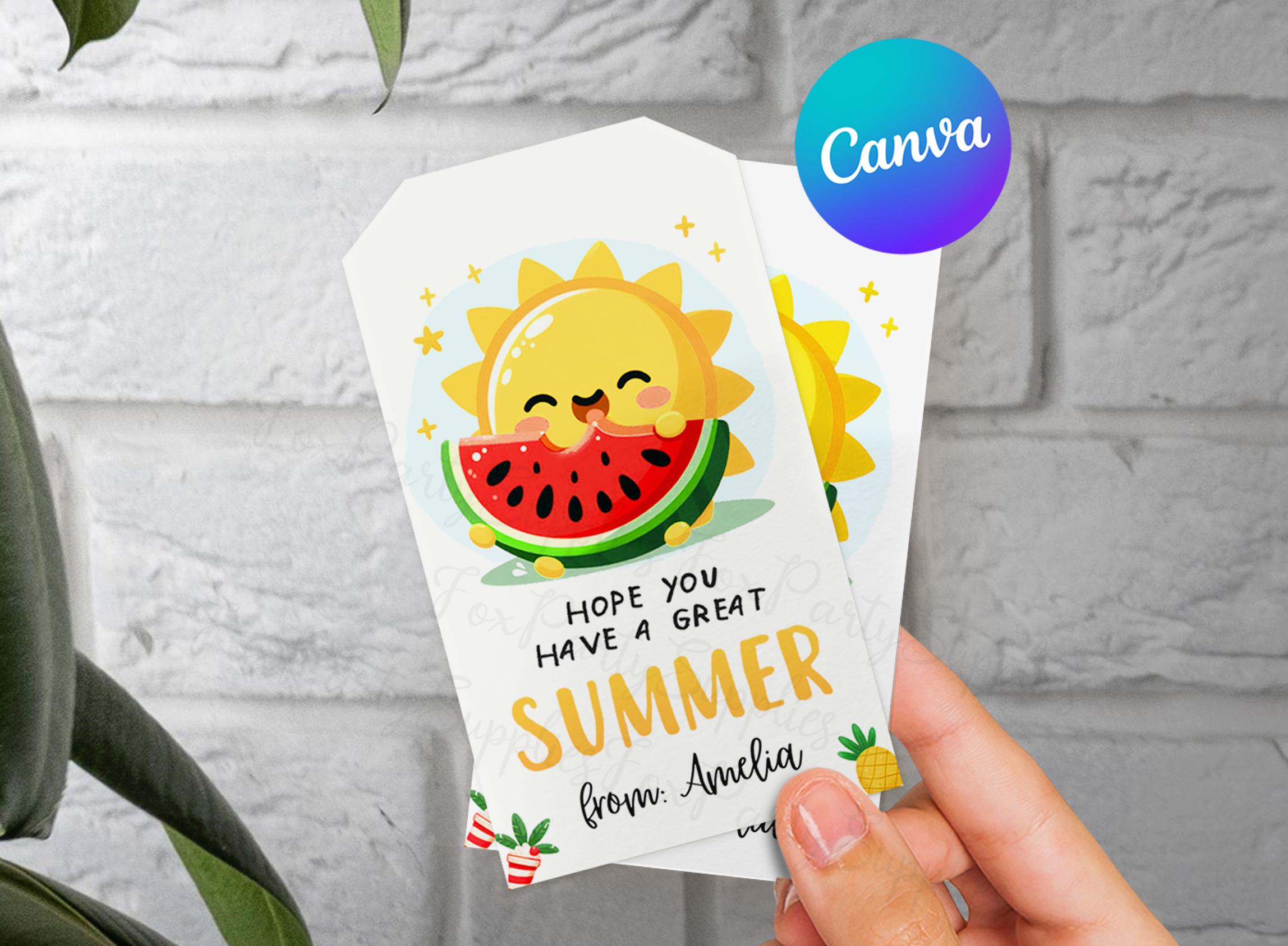 Summer Sun Gift Tag, Have a Great Summer Gift Tag, Sunshine Thank You ...