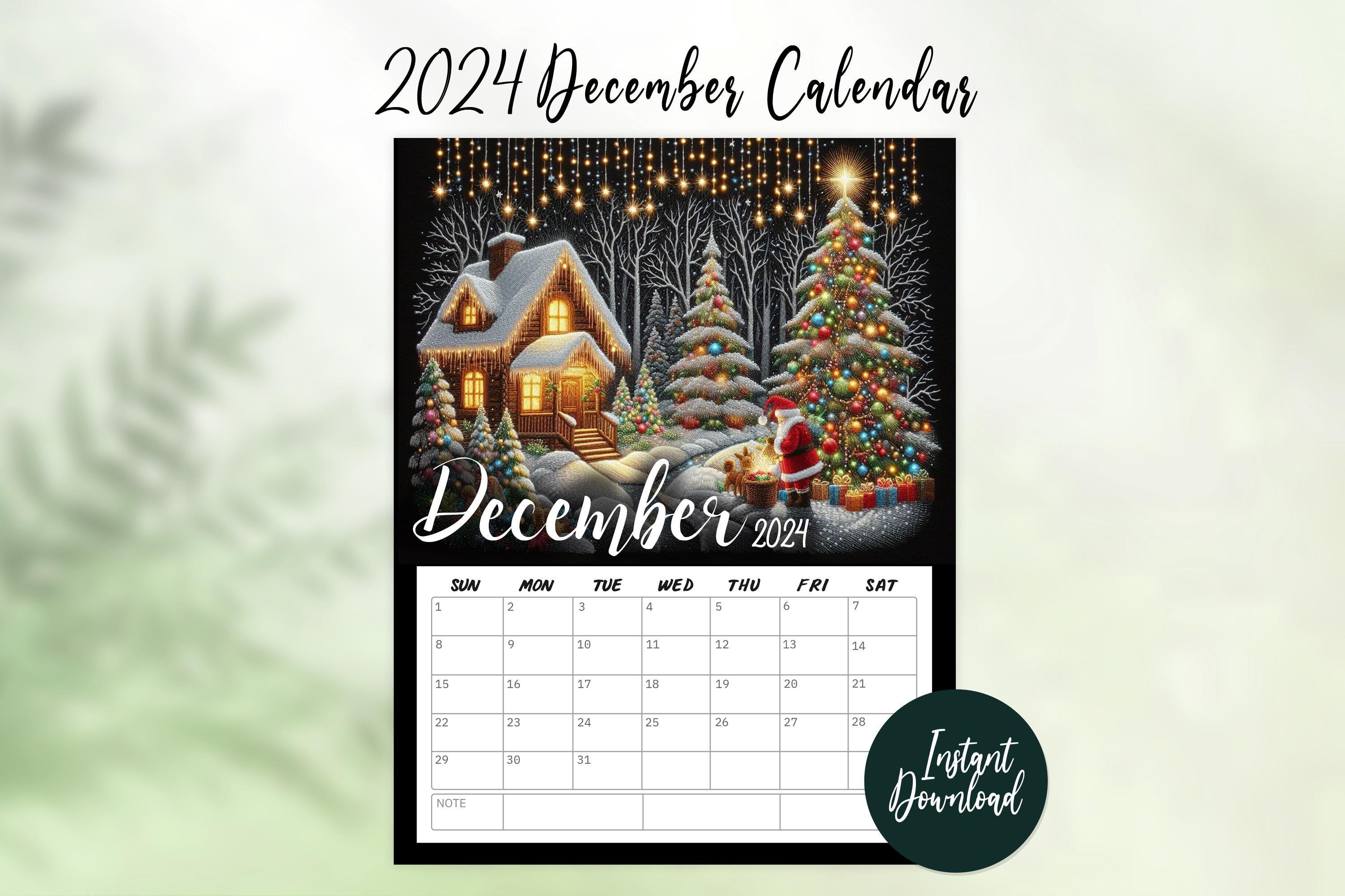 December Calendar Printable, December 2024, Monthly December 2024 ...
