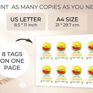Summer Sun Gift Tag, Have a Great Summer Gift Tag, Sunshine Thank You ...