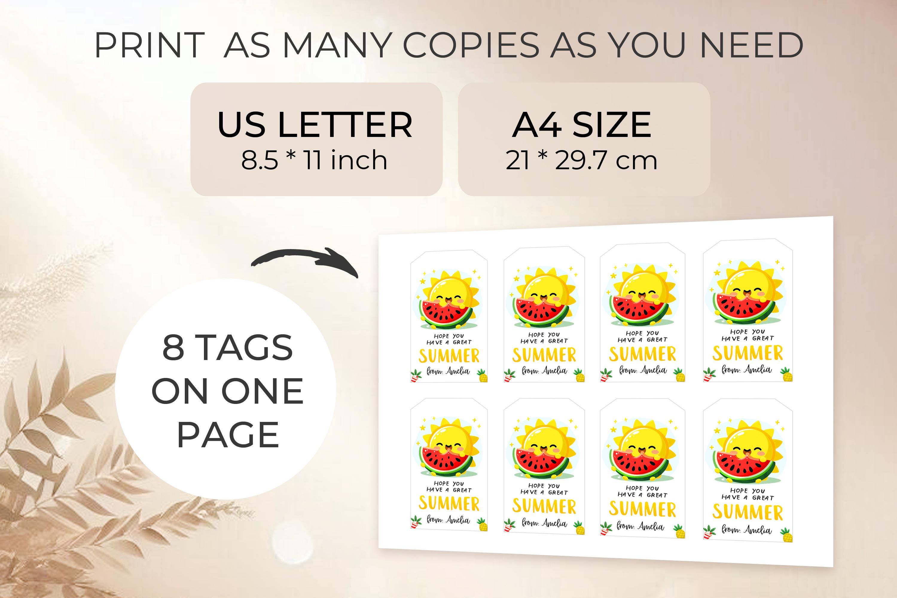 Summer Sun Gift Tag, Have a Great Summer Gift Tag, Sunshine Thank You ...