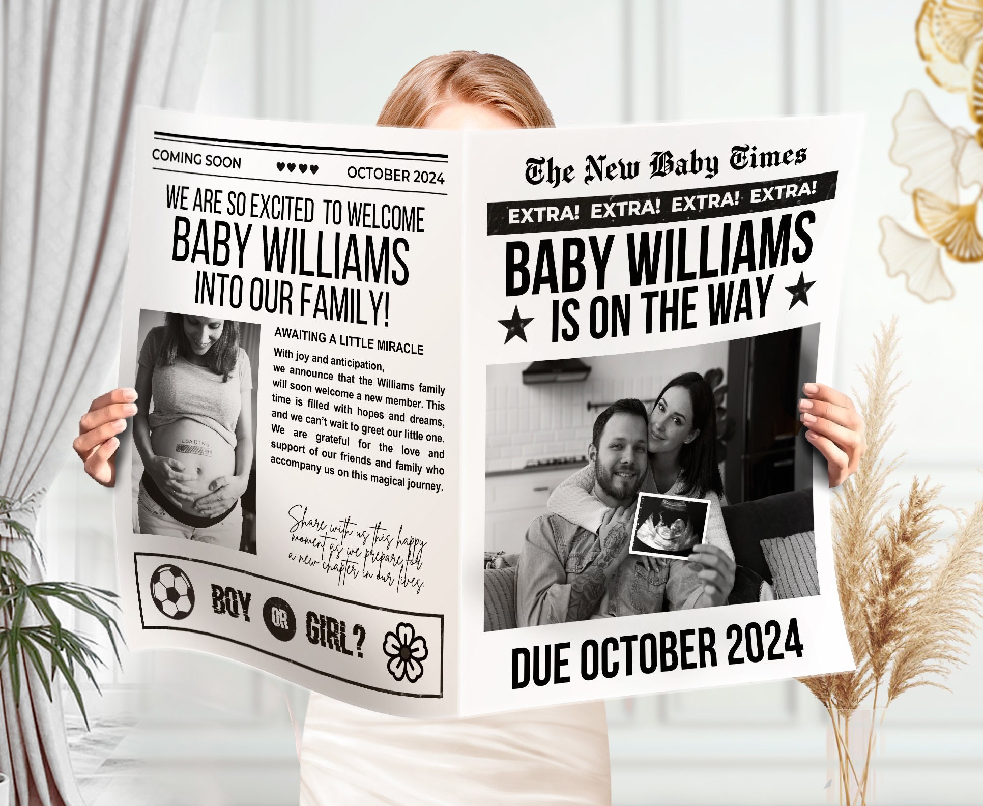 Large Newspaper Baby Announcement, Newspaper Pregnancy Announcement ...