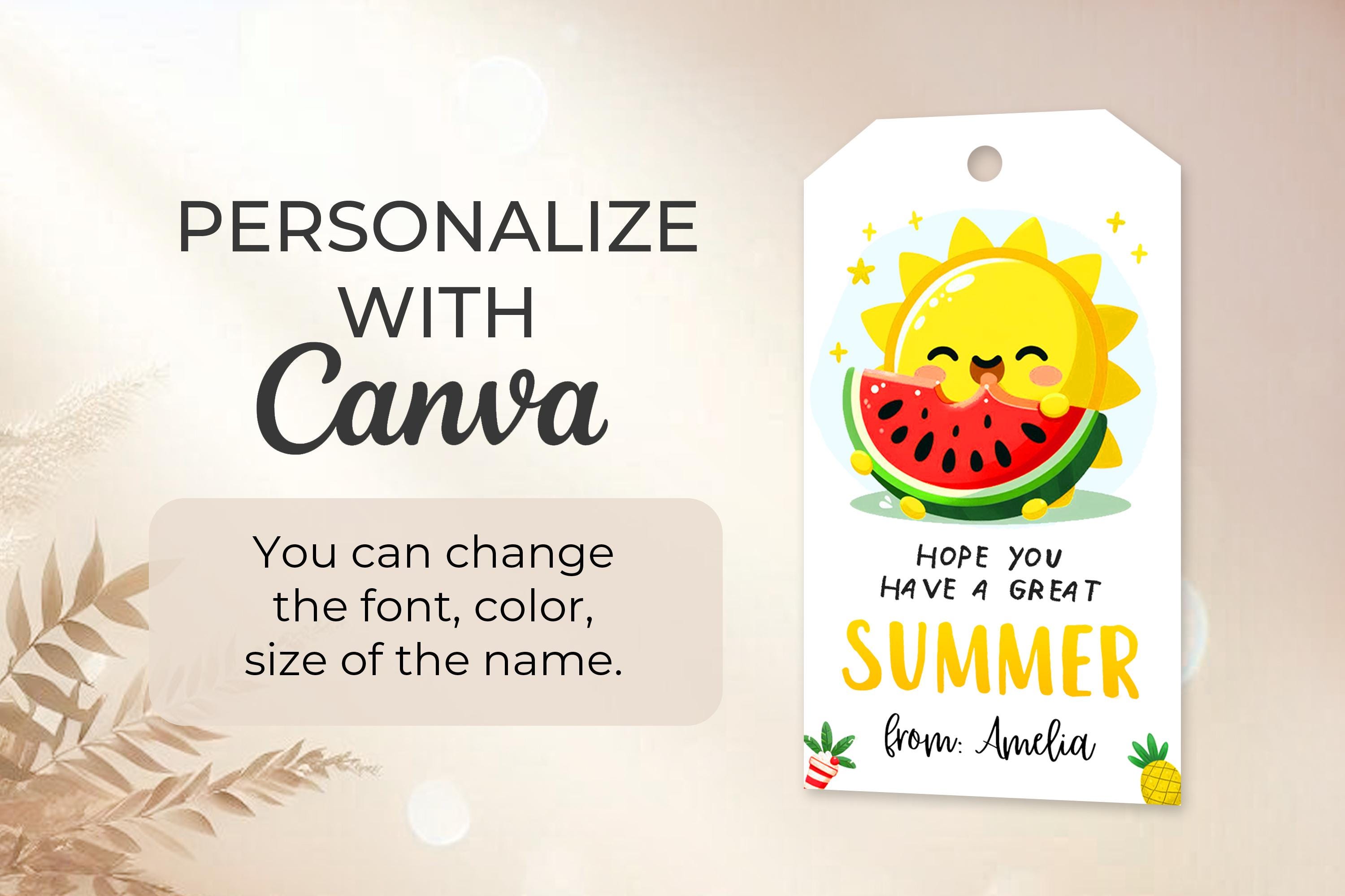 Summer Sun Gift Tag, Have a Great Summer Gift Tag, Sunshine Thank You ...