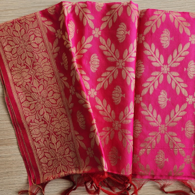 Banarasi Rani Pink Dupatta With Gold Handweaving, Indian Traditional ...