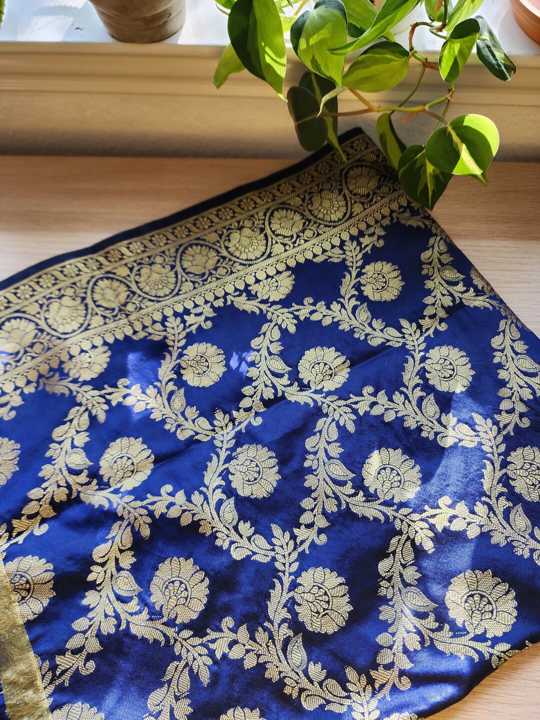 Banarasi Dark Navy Blue Dupatta With Gold Handweaving, Indian ...