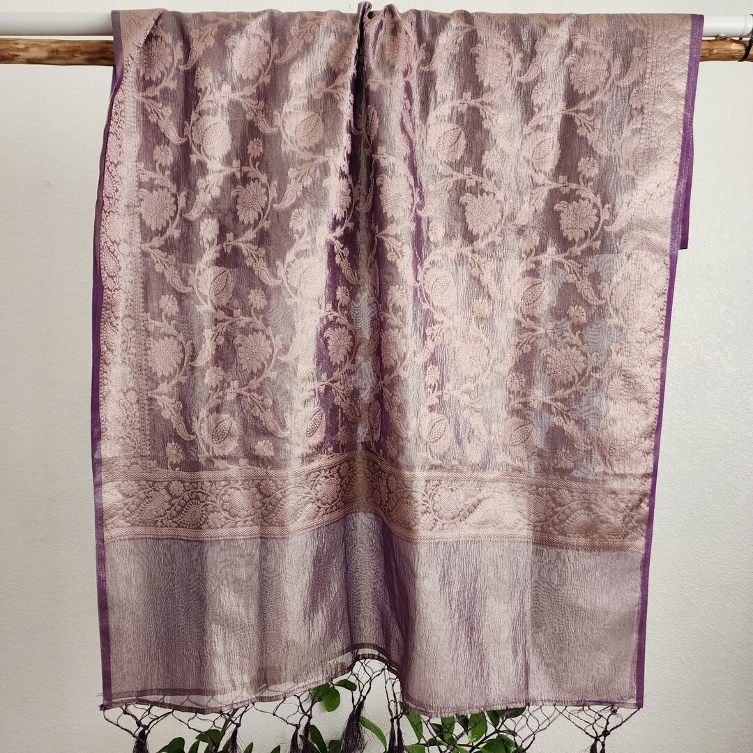 Tissue Silk Purple Dupatta, Crushed Tissue Indian Traditional & Festive ...