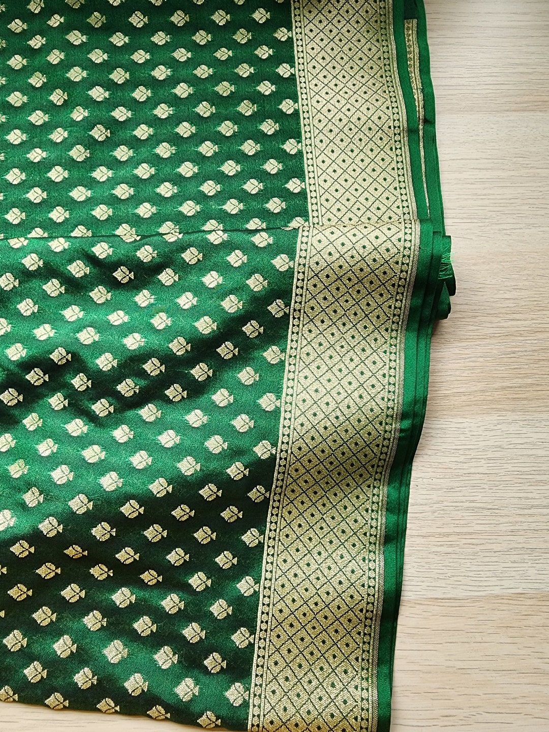 Banarasi Dark Green Color Dupatta With Gold Handweaving, Indian ...