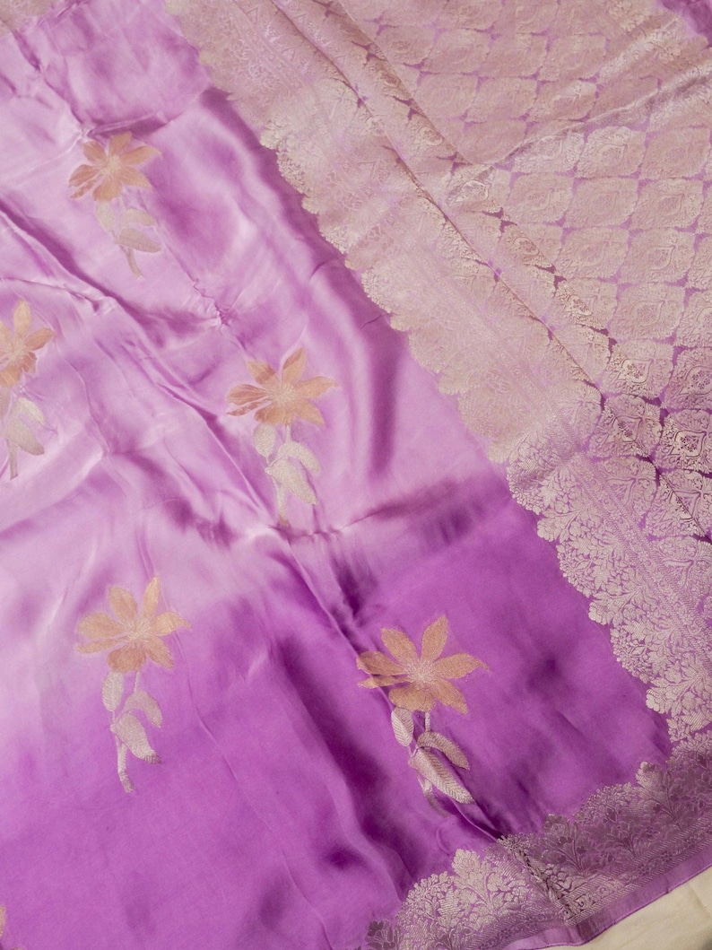 Purple Ombré Shade Mashru Silk Saree With Champagne Border | Fall ...