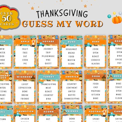 Thanksgiving Taboo Game Cards Party Game Printable - Etsy