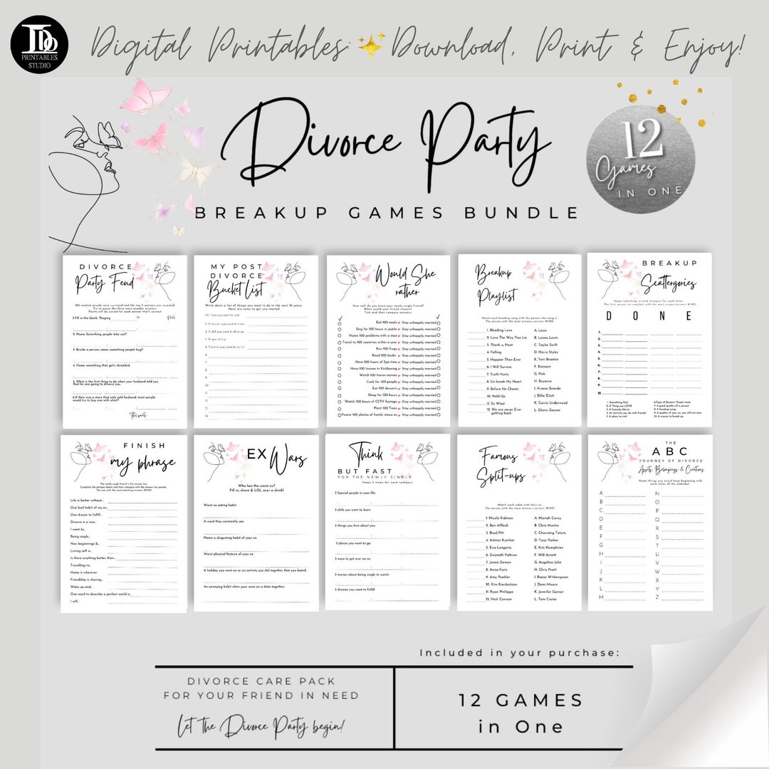 Printable Divorce Party Games Bundle | Breakup Party Games | Breakup ...